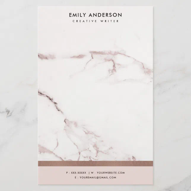MODERN SOFT BLUSH PINK ROSE GOLD MARBLE TEXTURE STATIONERY | Zazzle