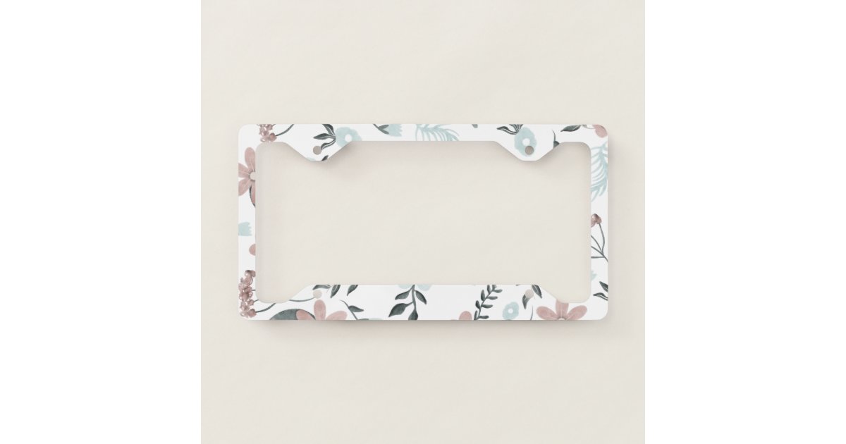 Modern soft pastels beige green floral pattern license plate frame | Zazzle