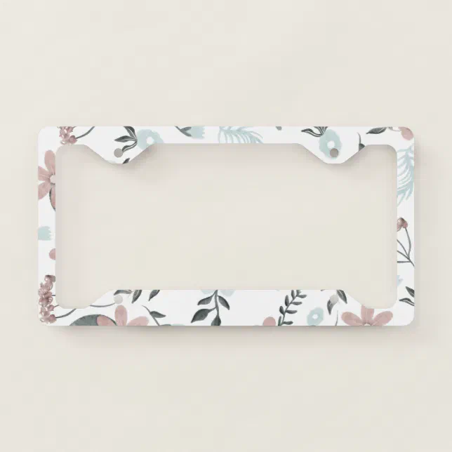 Modern soft pastels beige green floral pattern license plate frame | Zazzle