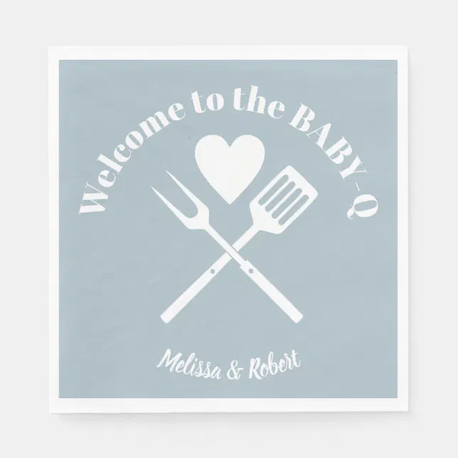 Modern Solid Blue BABY-Q Baby Shower BBQ Napkins | Zazzle