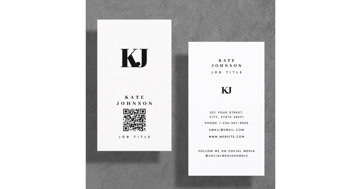 Modern Solid Monogram Initials QR Code Business Card | Zazzle