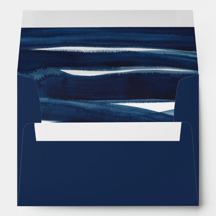 Modern Solid Navy Blue Watercolor Liner Wedding Envelope | Zazzle.com