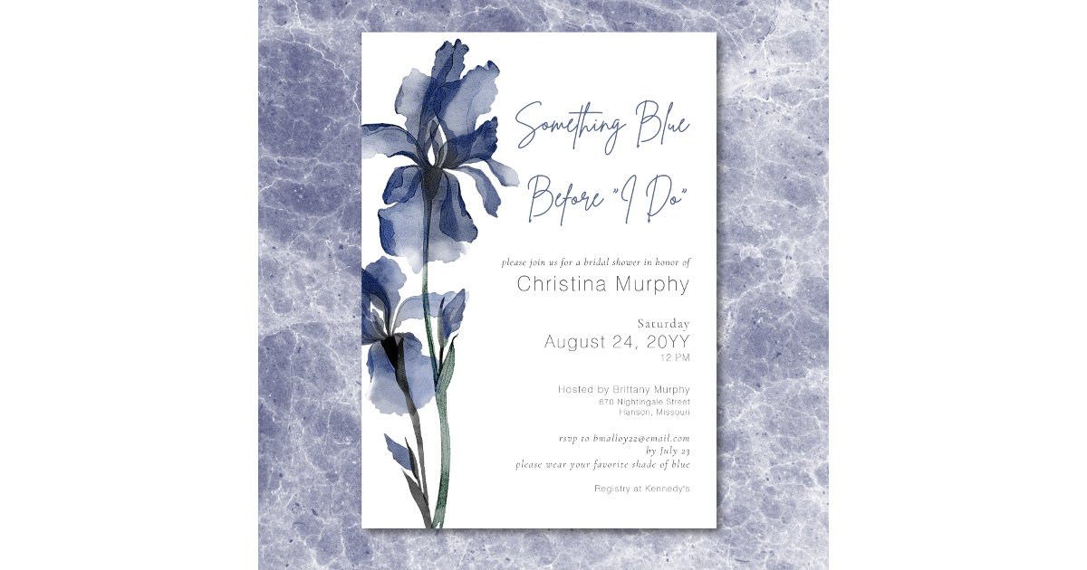 Modern Something Blue Iris Bridal Shower Invitation | Zazzle
