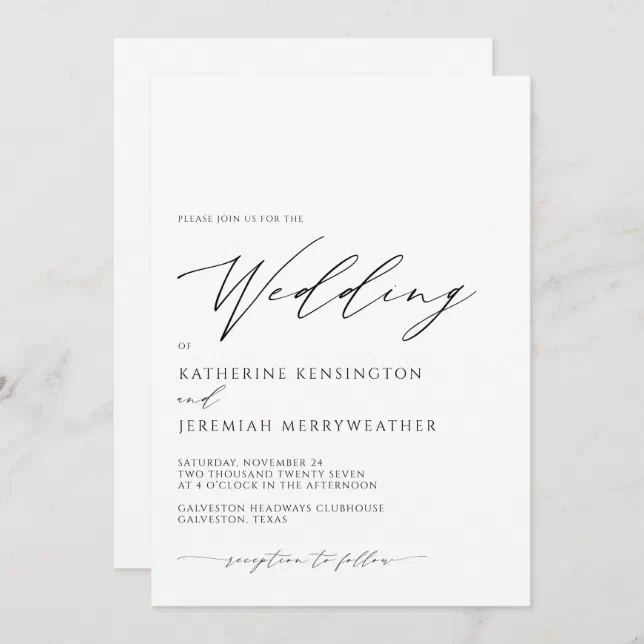 Modern Sophisticated Minimalist Script Wedding Invitation | Zazzle