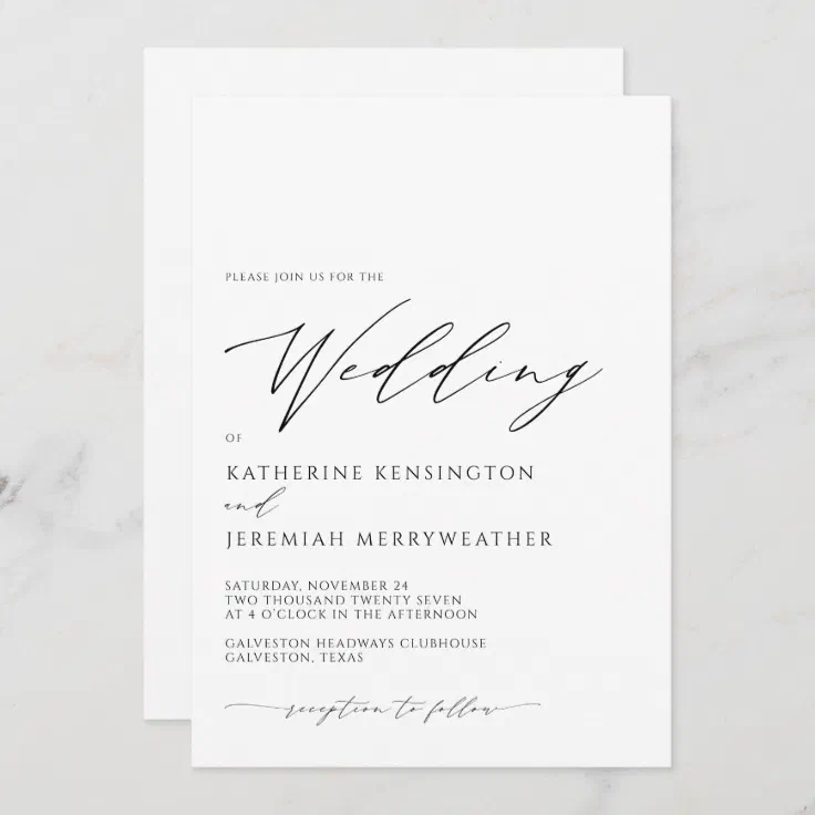 Modern Sophisticated Minimalist Script Wedding Invitation | Zazzle