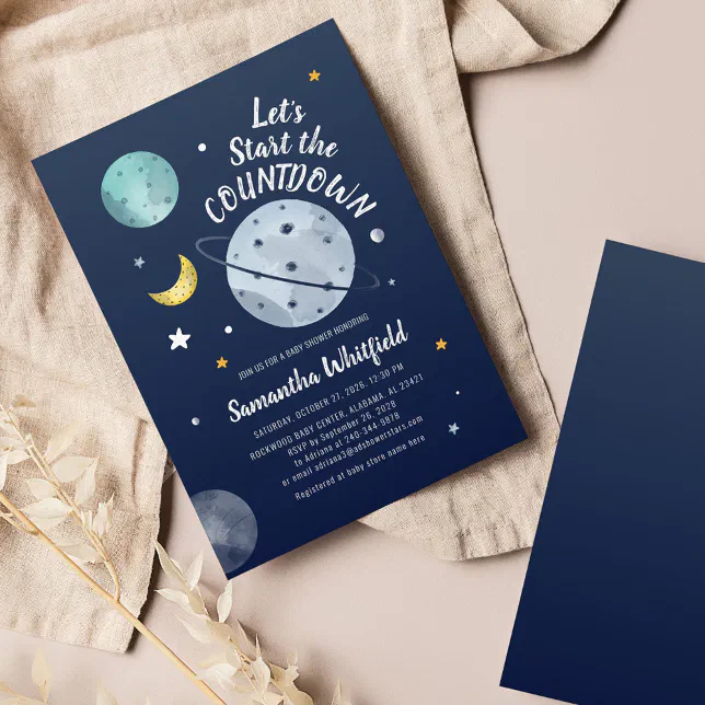Modern Space Outer Galaxy Baby Shower Countdown Invitation | Zazzle