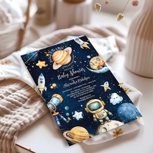 Modern Space Outer Galaxy Baby Shower Invitation | Zazzle