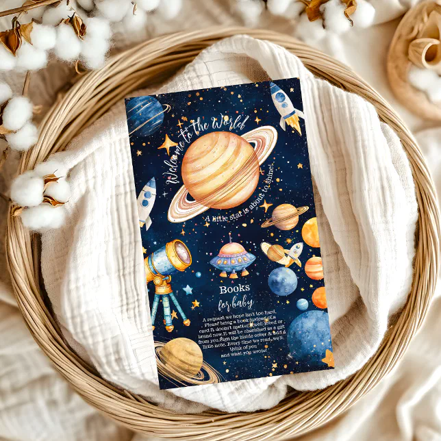 Modern Space Outer Galaxy Books for Baby Enclosure Card | Zazzle