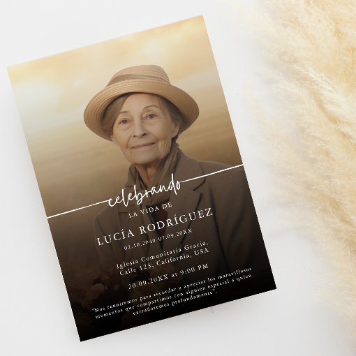 Modern Spanish Funeral Memorial Celebrando Photo Invitation | Zazzle