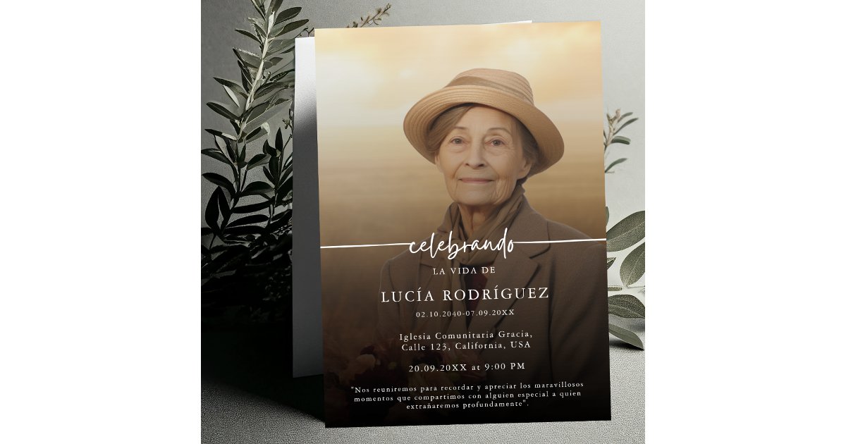 Modern Spanish Funeral Memorial Celebrando Photo Invitation | Zazzle
