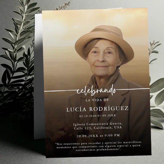 Modern Spanish Funeral Memorial Celebrando Photo Invitation | Zazzle