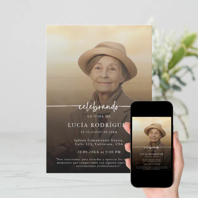 Modern Spanish Funeral Memorial Celebrando Photo Invitation | Zazzle