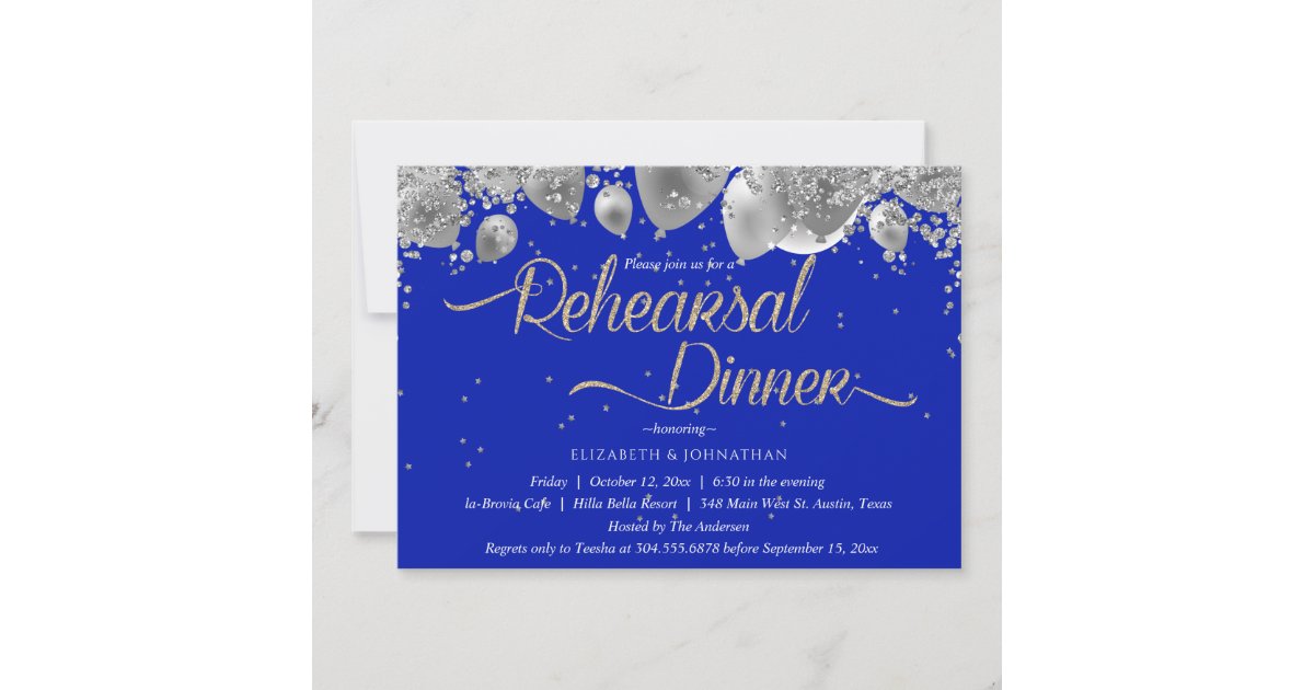 Modern Sparkly Blue Minimal Rehearsal Dinner Invitation | Zazzle