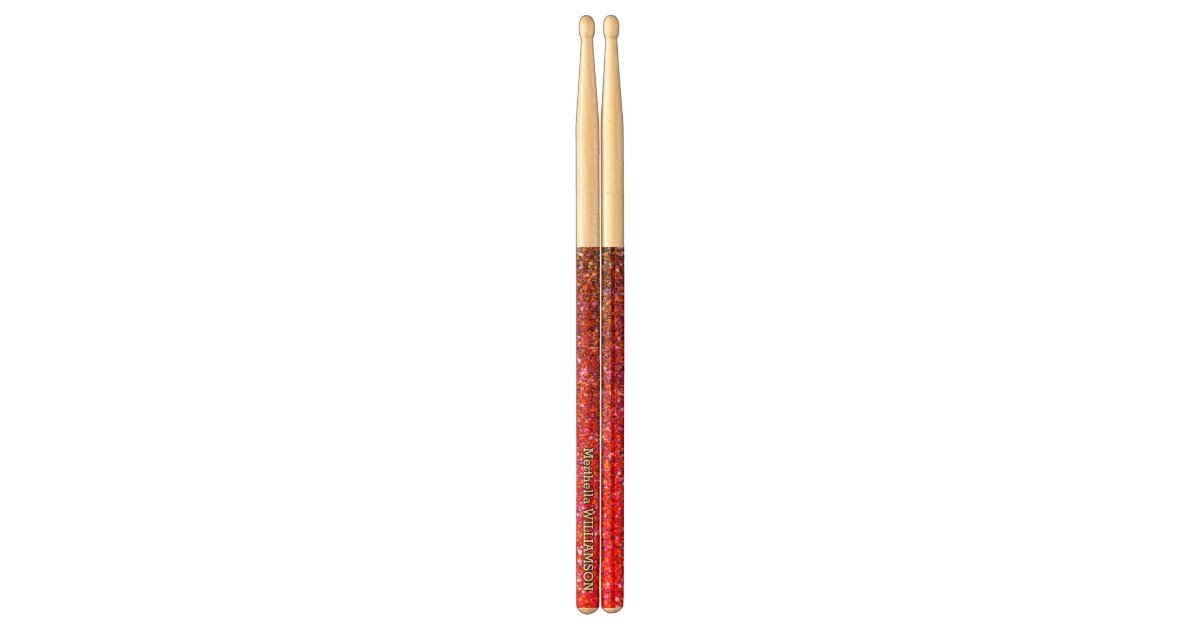 Modern Sparkly RED GLITTER Personalized Drum Sticks | Zazzle