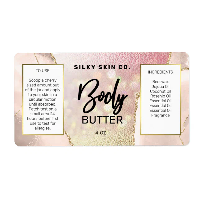 Modern Sparkly Rose Gold Body Butter Labels | Zazzle