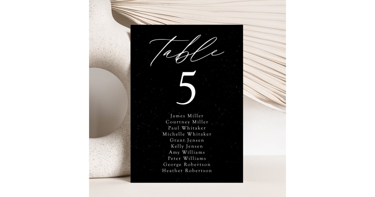 Modern Speckled Black Table Number Seating Chart | Zazzle