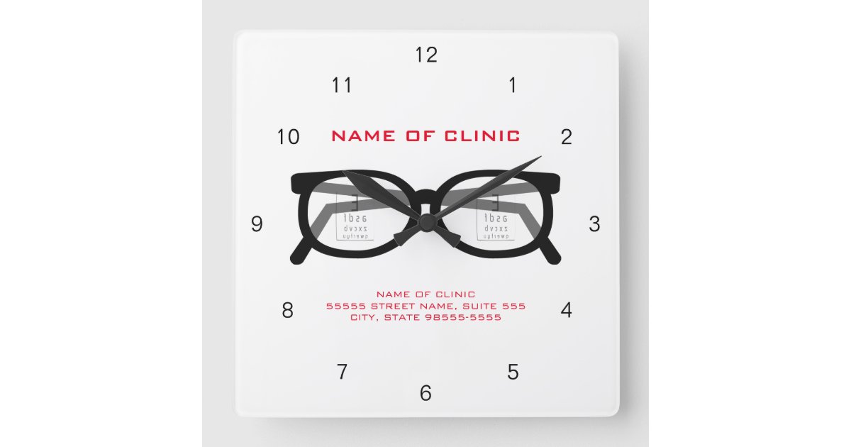 Modern Spectacles and Eye Chart For Eye Clinic Clock | Zazzle