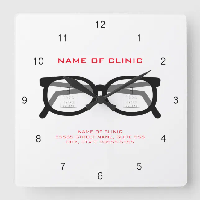Modern Spectacles and Eye Chart For Eye Clinic Square Wall Clock | Zazzle