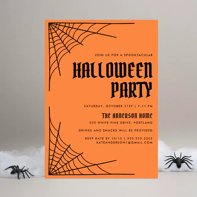 Modern Spider Web Orange Halloween Party Invitation | Zazzle