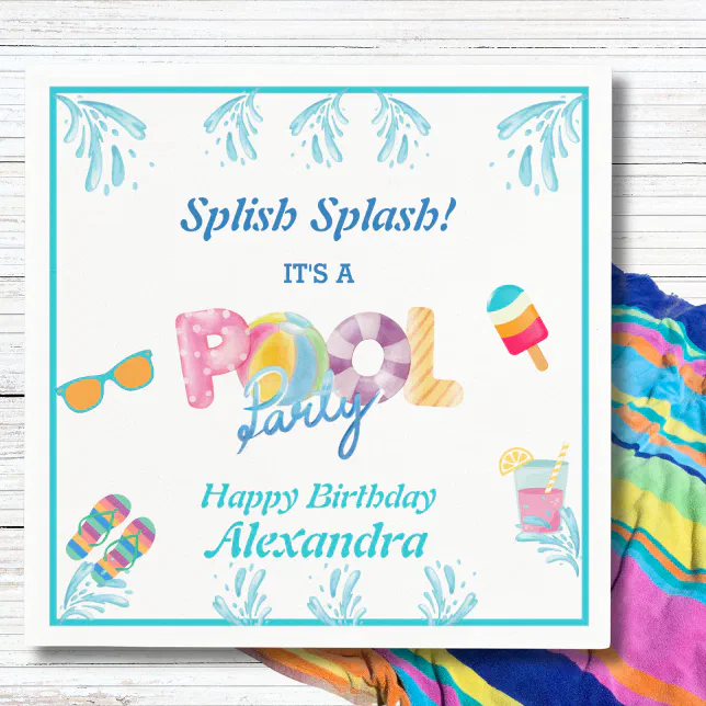 Modern Splish Splash Kids Pool Party Napkins | Zazzle