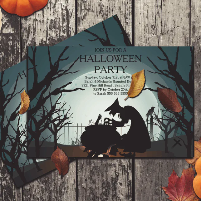 Modern Spooky Witch Halloween Party Invitation | Zazzle