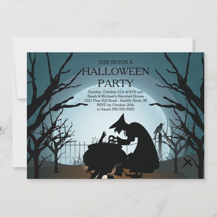 Modern Spooky Witch Halloween Party Invitation | Zazzle
