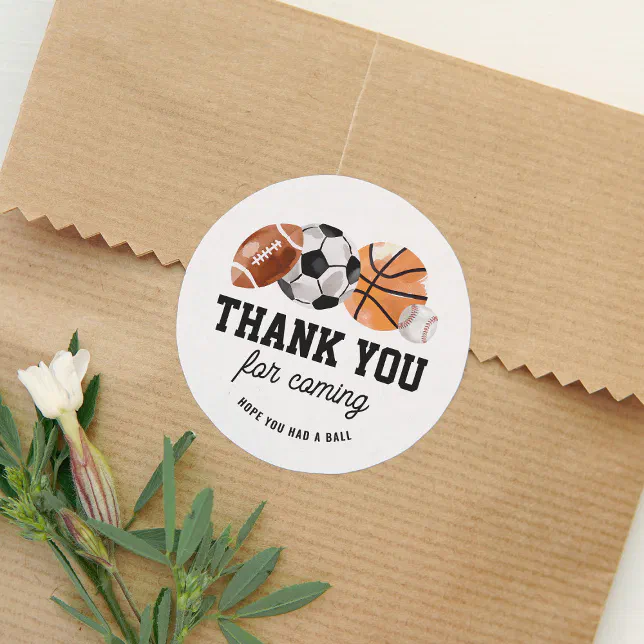 Modern Sports Birthday Thank You Classic Round Sticker | Zazzle