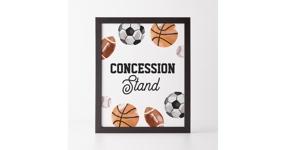 Modern Sports Kids Birthday Concession Stand Sign | Zazzle