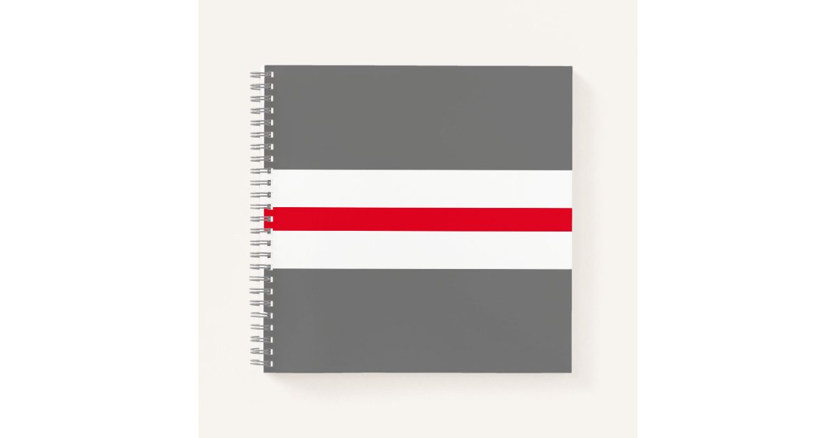 Modern Sporty Bright Red White Gray Racing Stripes Notebook | Zazzle