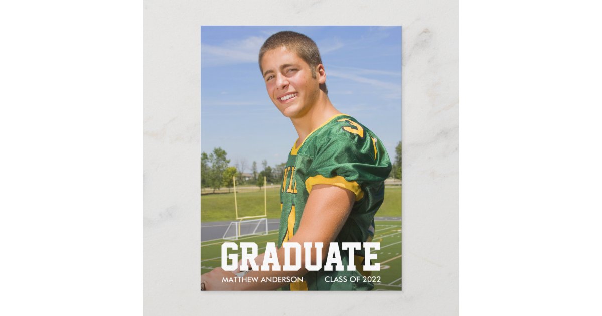 Modern Sporty Graduation Announcement Photo Postcard | Zazzle
