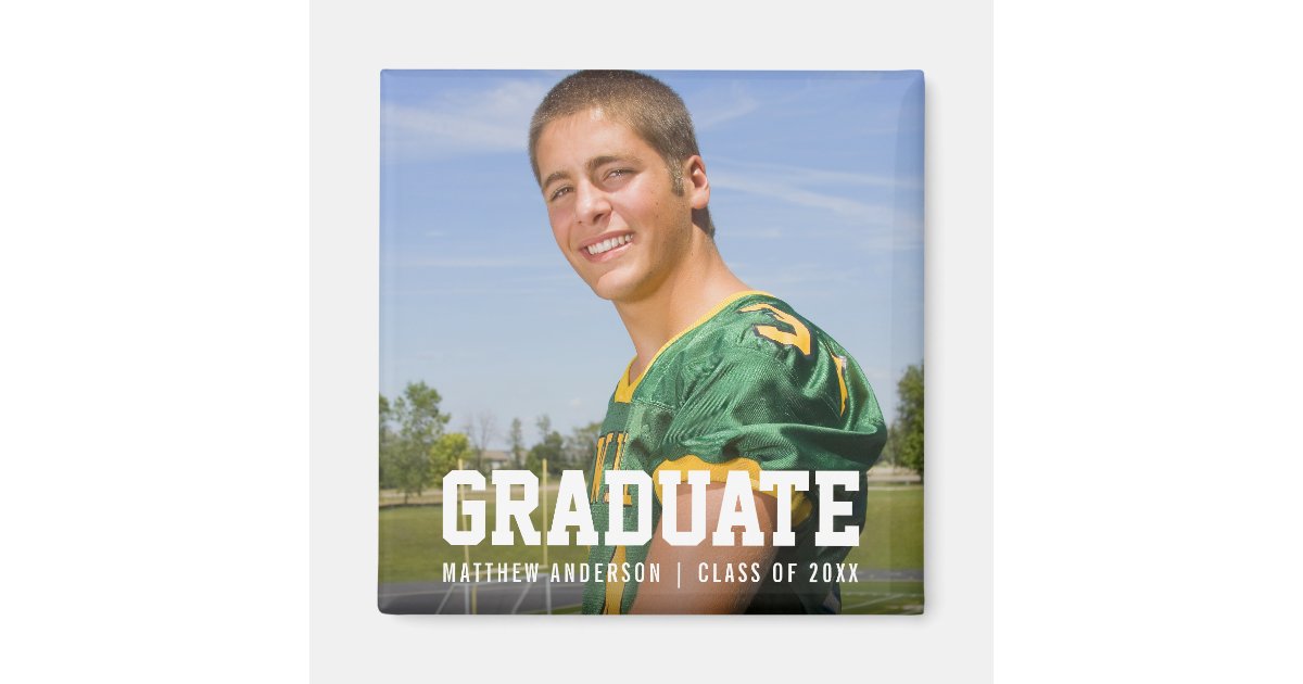 Modern Sporty Graduation Announcement Photo Sq Magnet | Zazzle