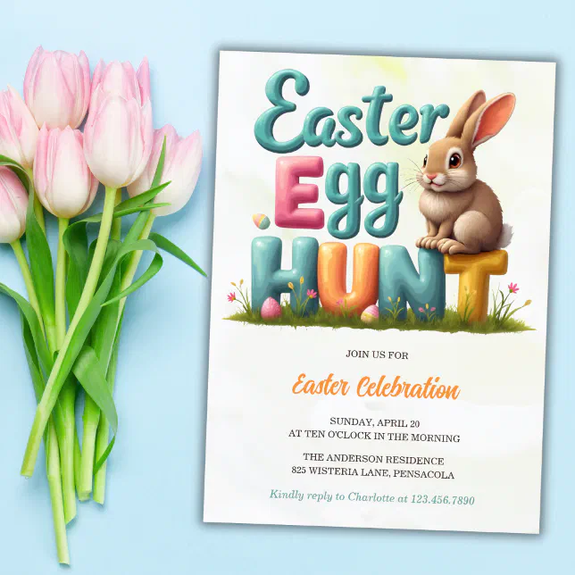 Modern Spring Bunny Easter Egg Hunt Party Invitati Invitation | Zazzle