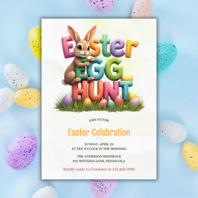 Modern Spring Bunny Easter Egg Hunt Party Invitation | Zazzle