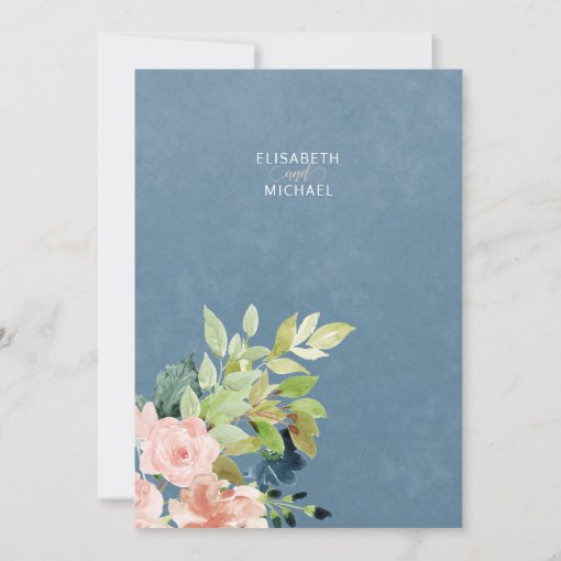 Modern spring dusty blue and orange floral wedding invitation | Zazzle