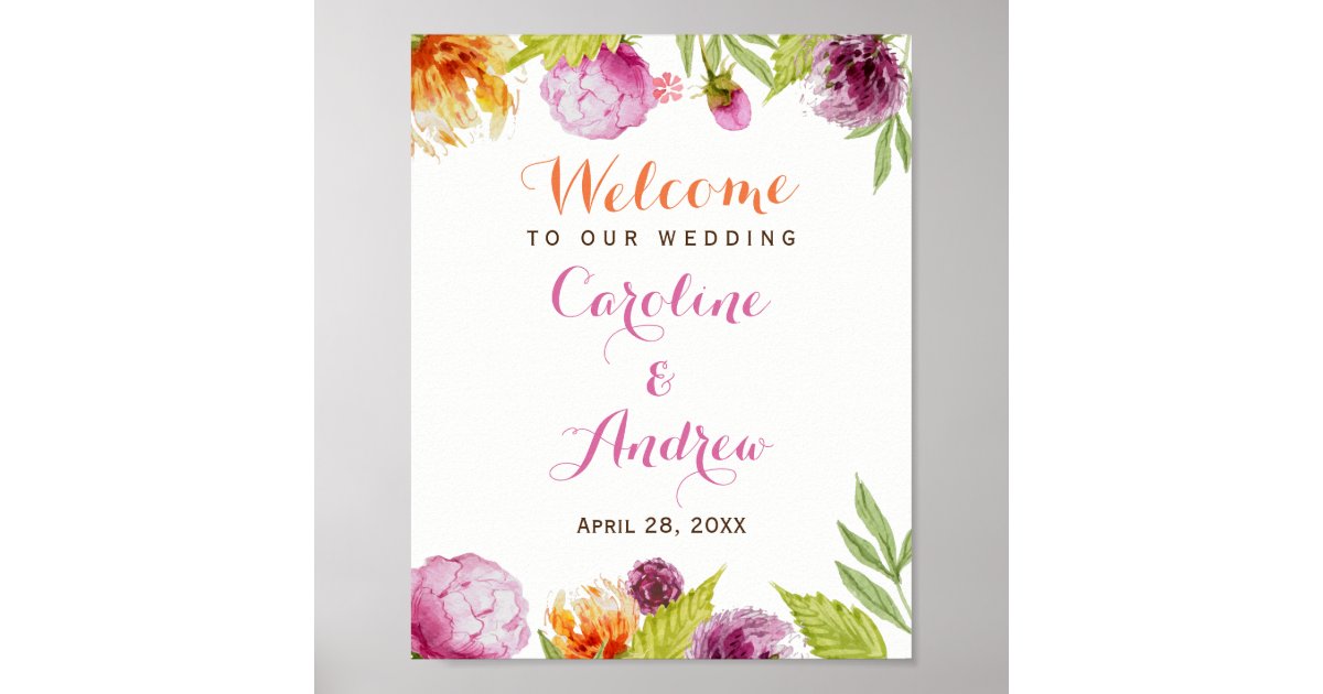 Modern Spring Floral Blossom Welcome Wedding Sign | Zazzle