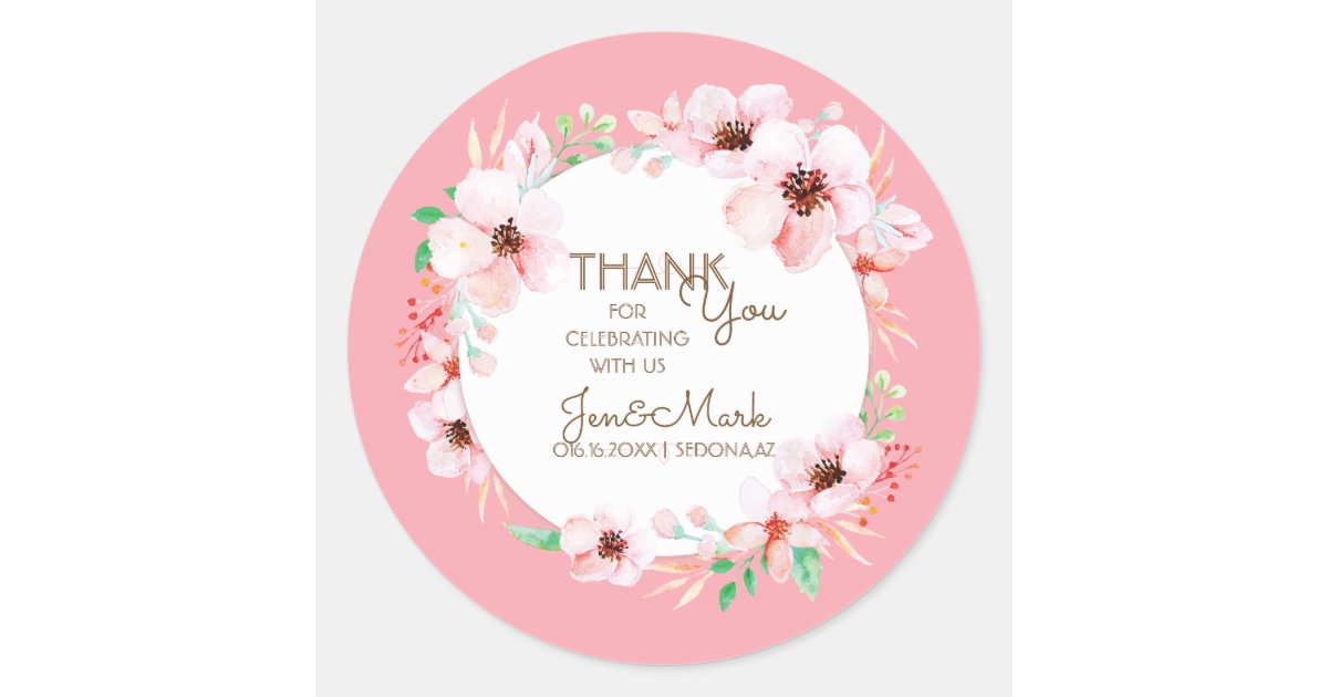 Modern Spring Floral Wedding. Thank You. Classic Round Sticker | Zazzle