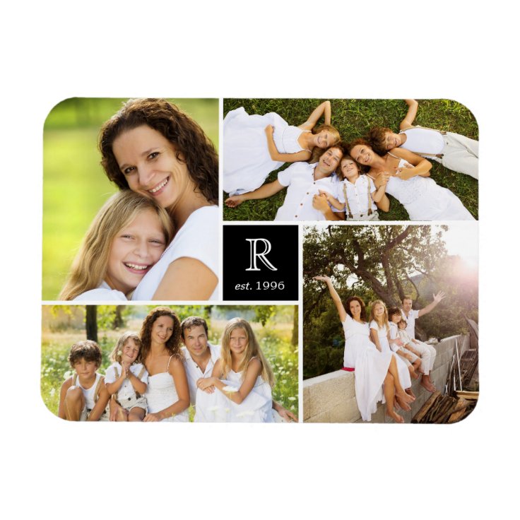 Modern Square Family Monogram Photo Collage Magnet | Zazzle