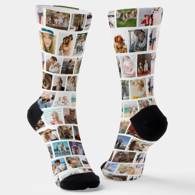 Modern Square Grid Photo Collage Family Friends Socks | Zazzle