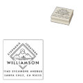 Modern Square Mountain Sunset Landscape Address Rubber Stamp | Zazzle