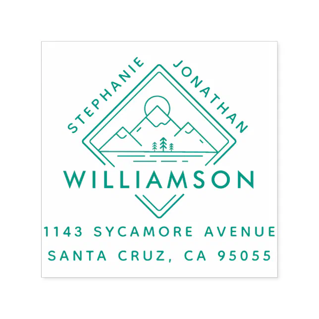 Modern Square Mountain Sunset Landscape Address Self-inking Stamp | Zazzle