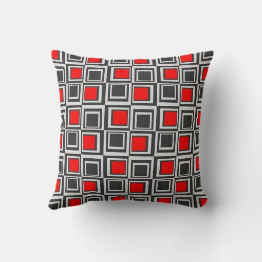 Modern squares, red, grey and black throw pillow | Zazzle