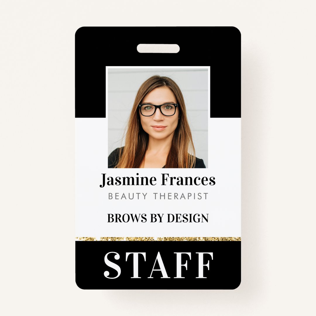 MODERN STAFF PHOTO ID work chic design black Badge | Zazzle