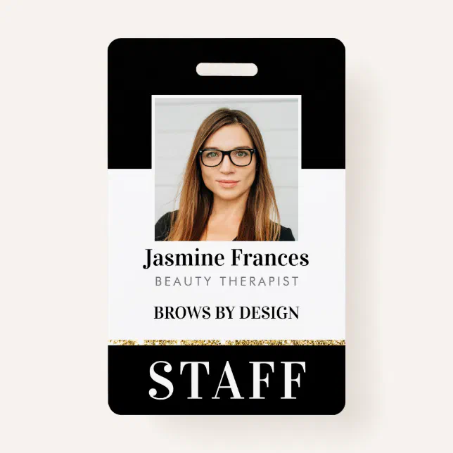MODERN STAFF PHOTO ID work chic design black Badge | Zazzle