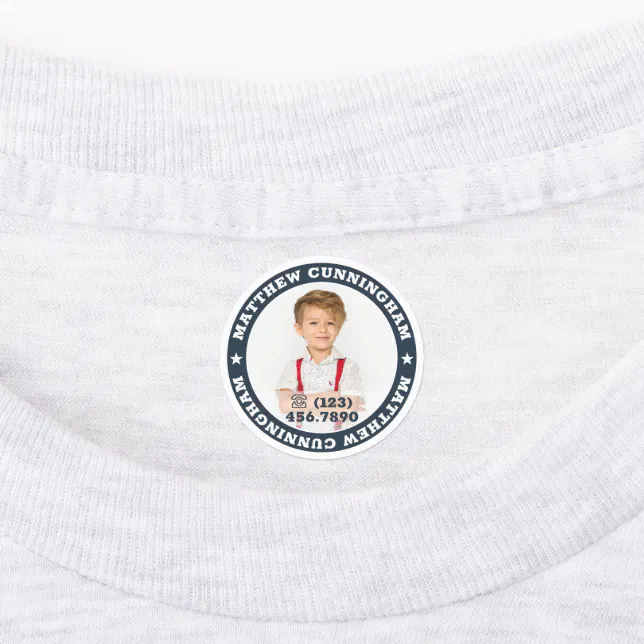 Modern Star Custom Photo Name Phone Number Kids' Labels | Zazzle