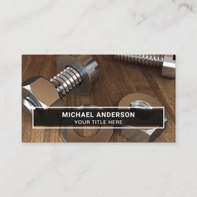 Modern Steel Bolt and Nut Fasteners Hardware Store Business Card | Zazzle