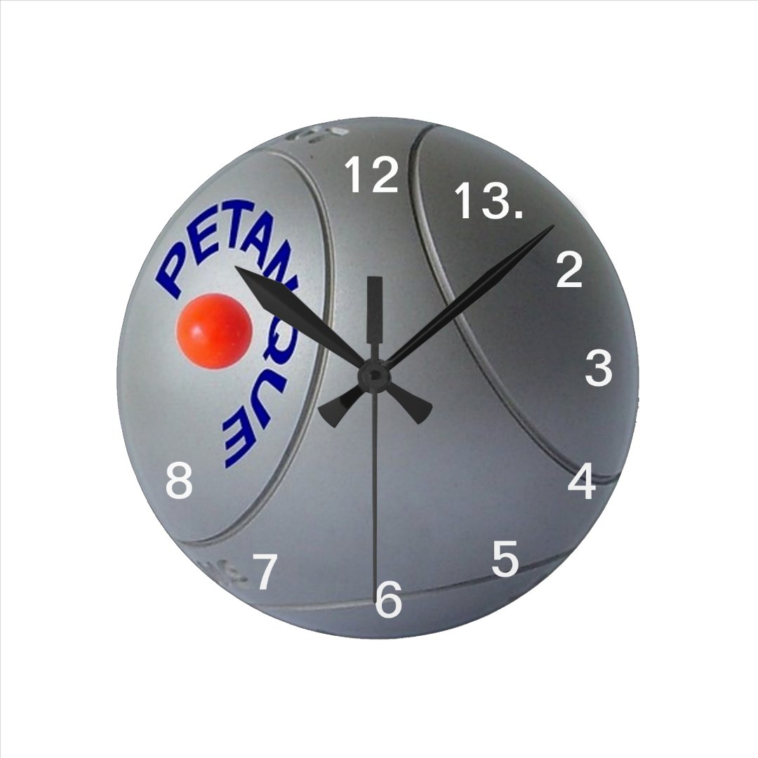Modern steel Petanque ball design Round Clock | Zazzle