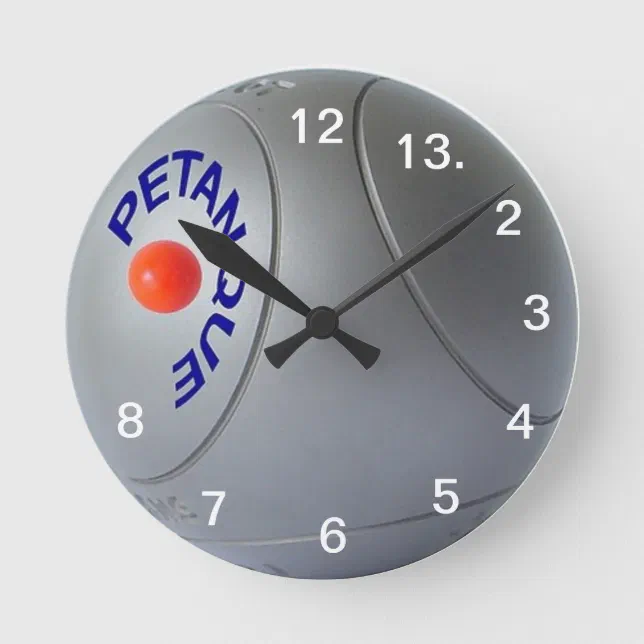 Modern steel Petanque ball design Round Clock | Zazzle