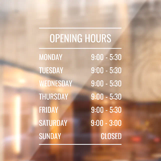 Modern Store Opening Hours Window Cling | Zazzle