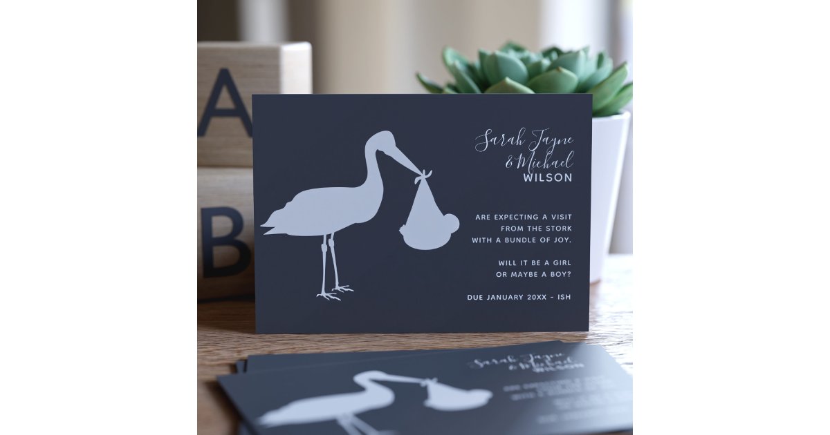 Modern Stork Pregnancy Announcement Card | Zazzle