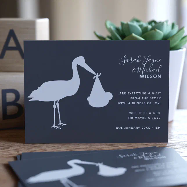 Modern Stork Pregnancy Announcement Card | Zazzle